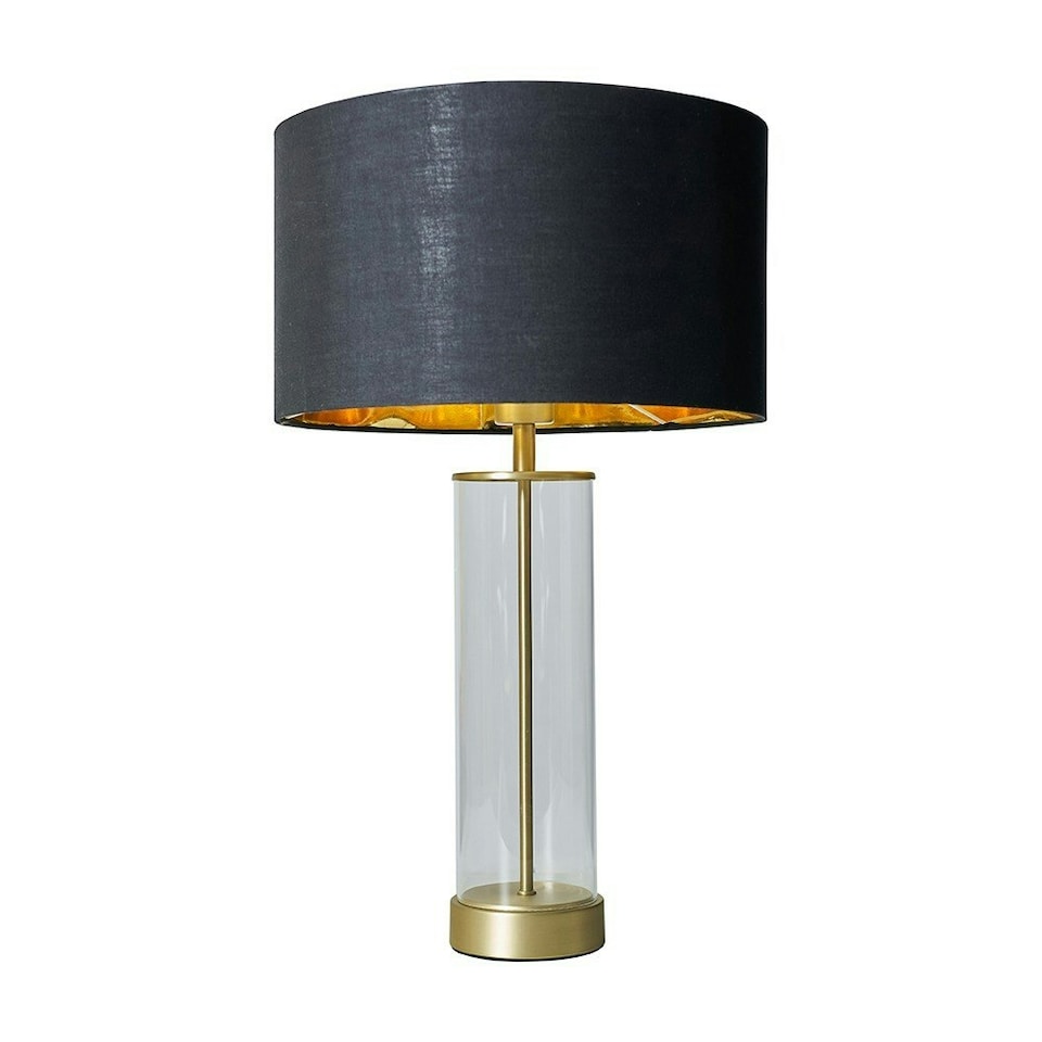ValueLights Balan Clear Table Lamp with Medium Black Drum Shade and E27 ...