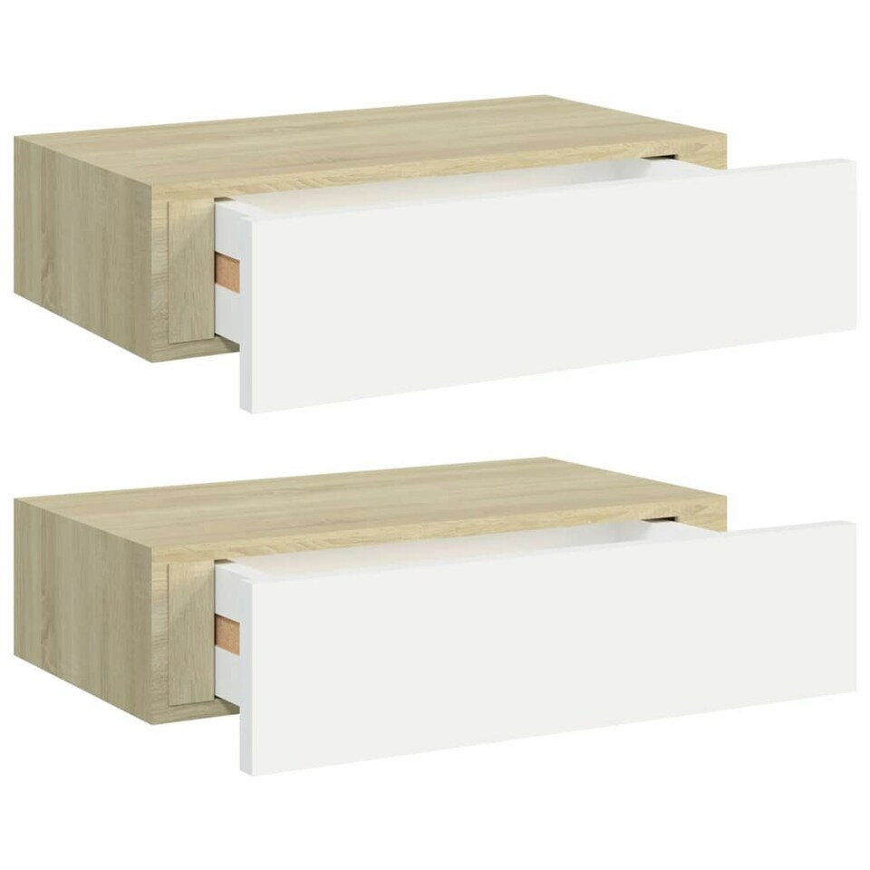 Wall Drawer Shelves 2 pcs Oak and White 40x23.5x10cm MDF - Tesco Groceries