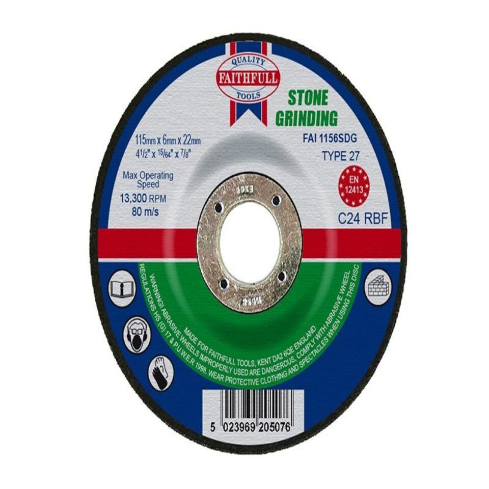 Faithfull Depressed Centre Stone Grinding Disc 115 X 6 X 22.23Mm ...
