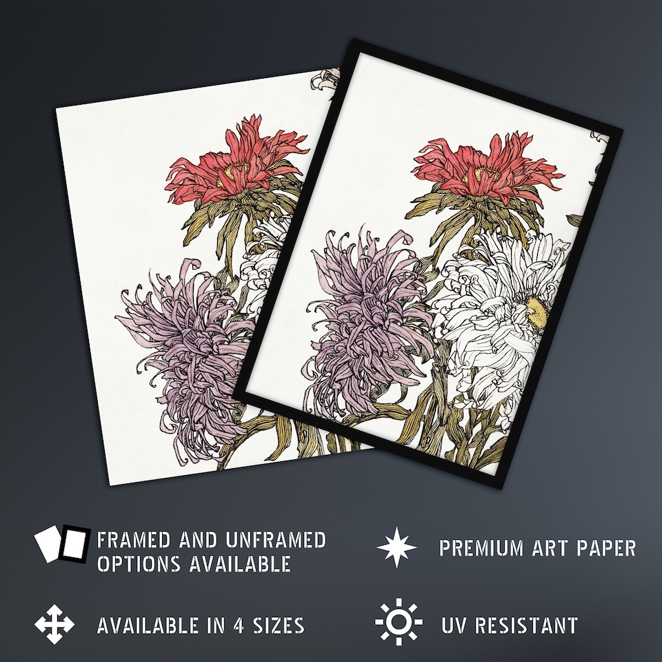 Chrysanthemums Flower Painting Vintage Wall Art Print Graag 18x24 ...