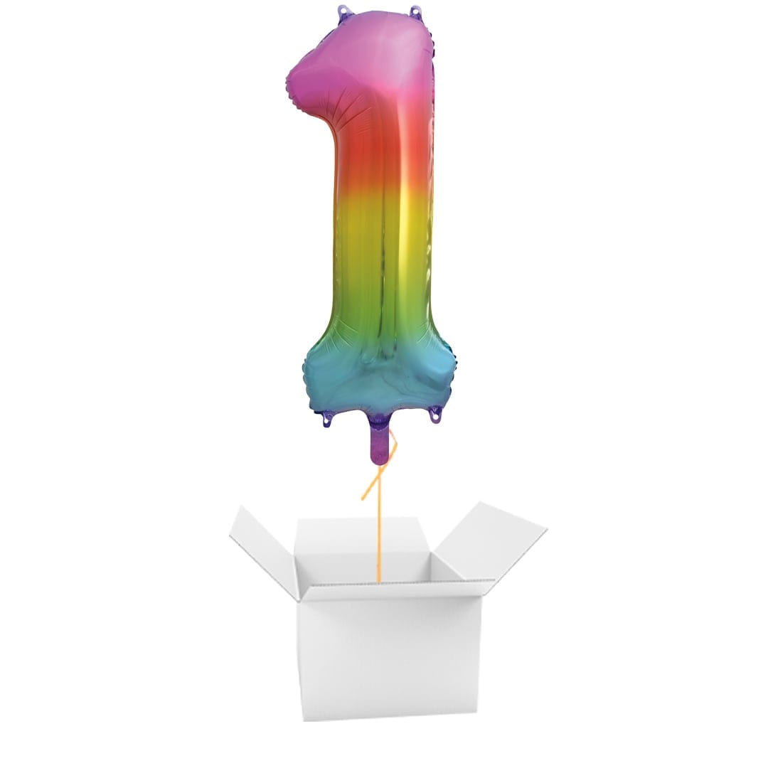 Rainbow Number 1 Giant Foil Balloon - Balloon In A Box - Tesco Groceries