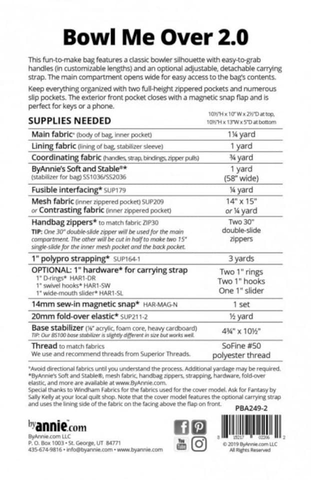 By Annie Bowl Me Over Paper Sewing Pattern – Bag, Intermediate - Tesco ...