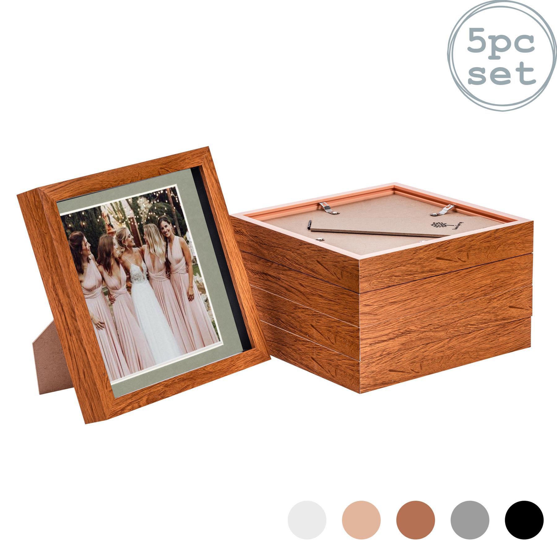 Nicola Spring 8 x 8" Photo Frames - Dark Wood/Grey Mount - 3D Picture ...