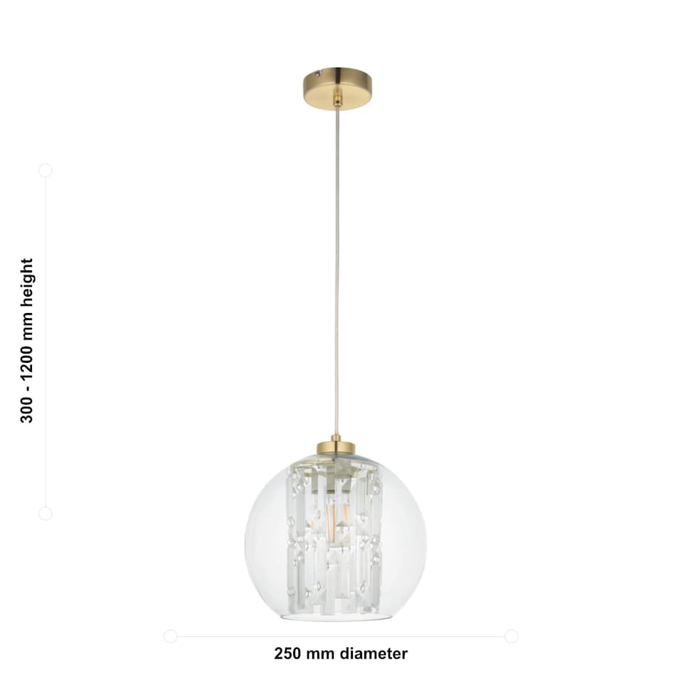 Set of 2 Mallorie - Satin Brass Jewelled Glass Celling Pendant Lights ...