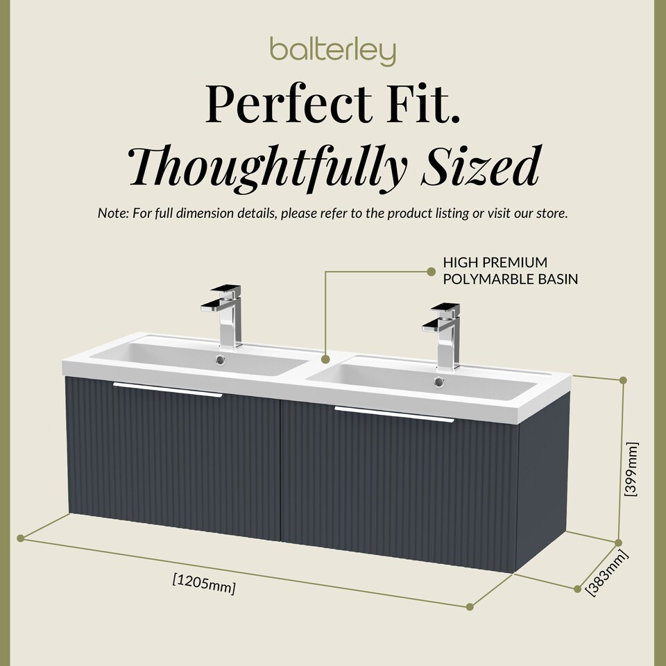 Balterley Fluted Wall Hung 2 Drawer Vanity Basin Unit with Double ...