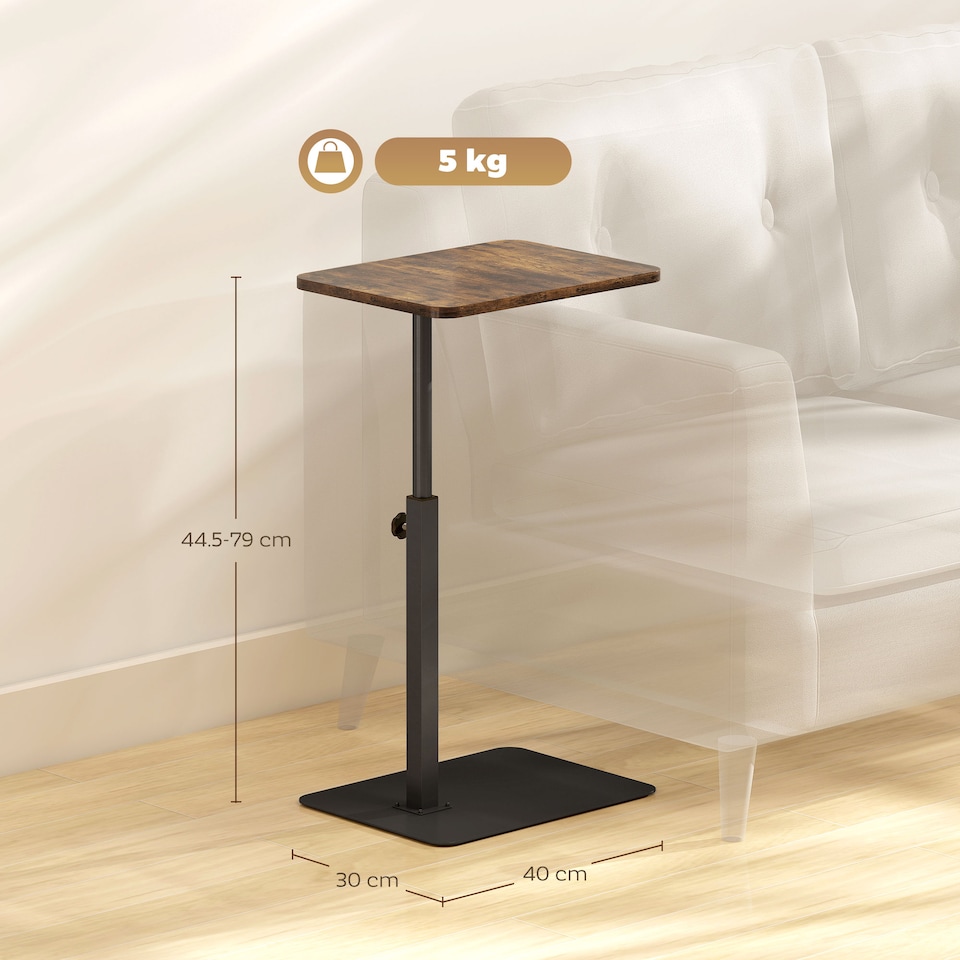 HOMCOM C Shaped Side Table, Small End Table with Adjustable Height and ...