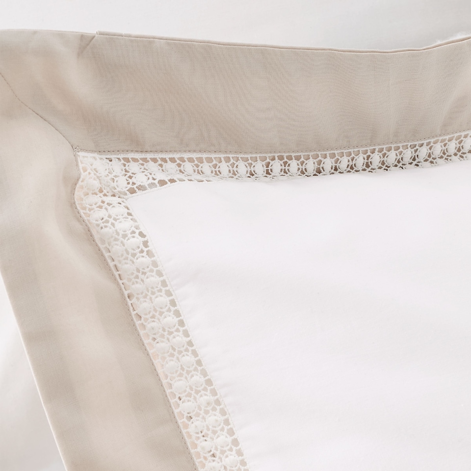Oxford Lace Trim 200 Thread Count Cotton Duvet Cover Set | Cream ...