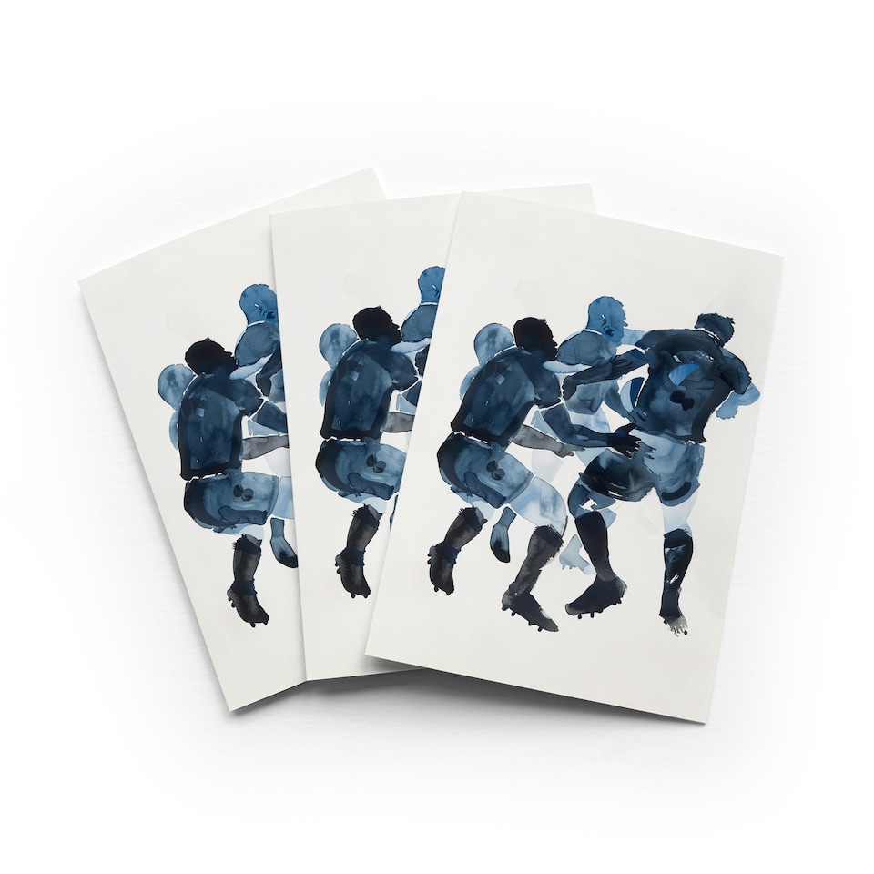 Rugby Scrum Greeting Card Watercolour Sport Any Occasion Set of 3 Blank ...