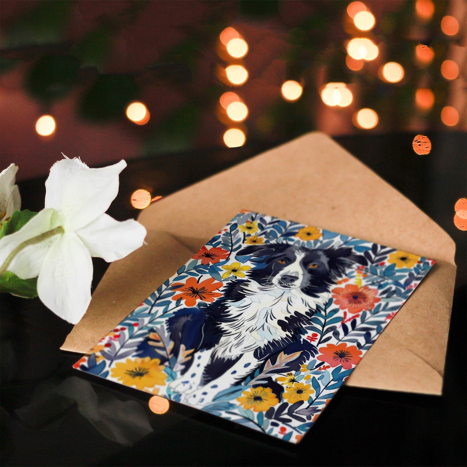 Greeting Card Border Collie Flower Field Dog Lover Watercolour - Tesco ...