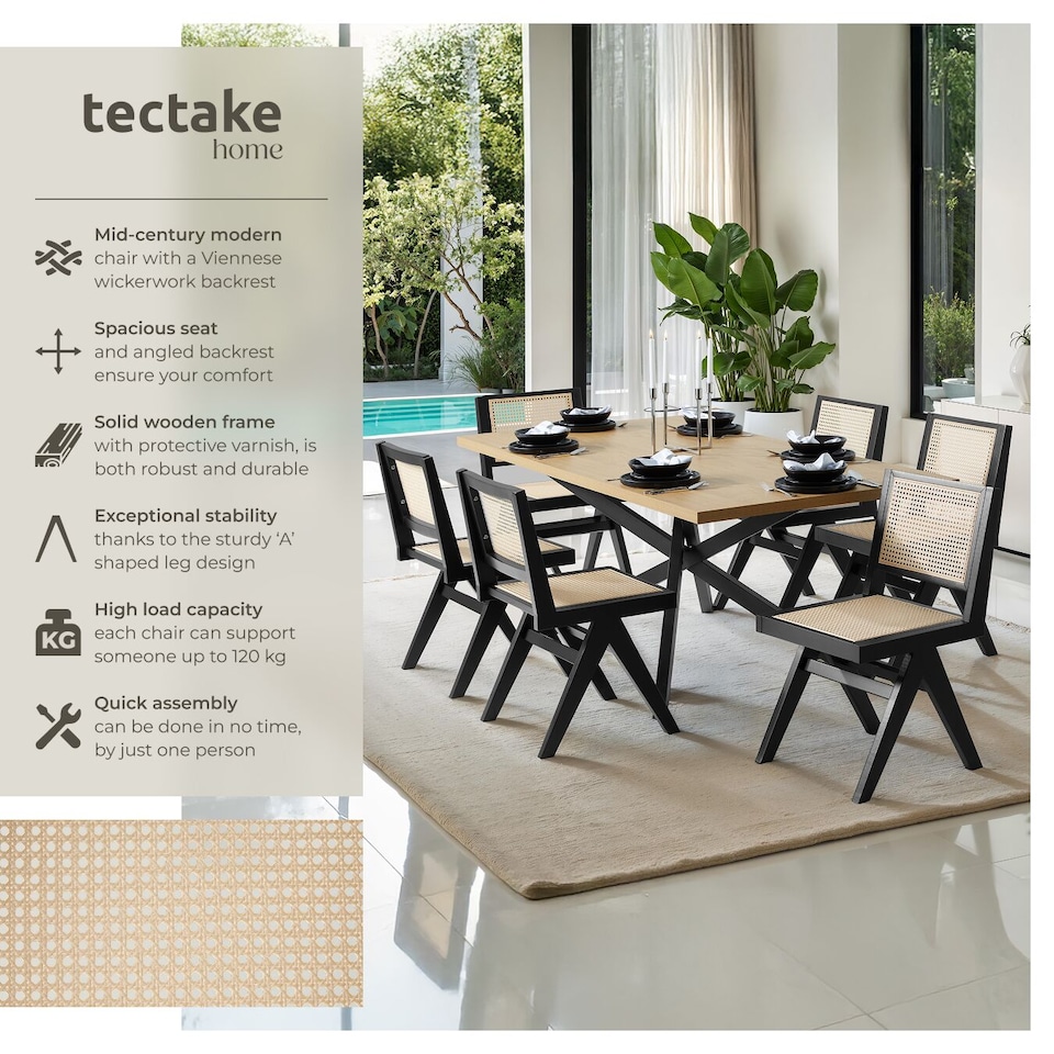 Accent Chair Lizzy with Mid-Century Modern Design, Rattan Backrest and ...