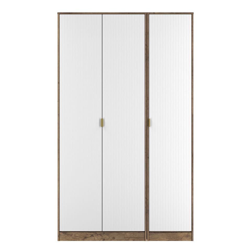 Denver Tall Triple Wardrobe in White Matt & Vintage Oak (Ready ...