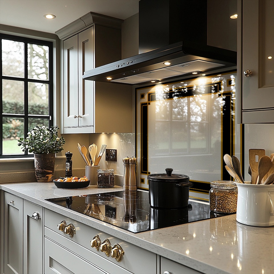 Art Deco Black & Gold Splash Back | White - Tesco Groceries