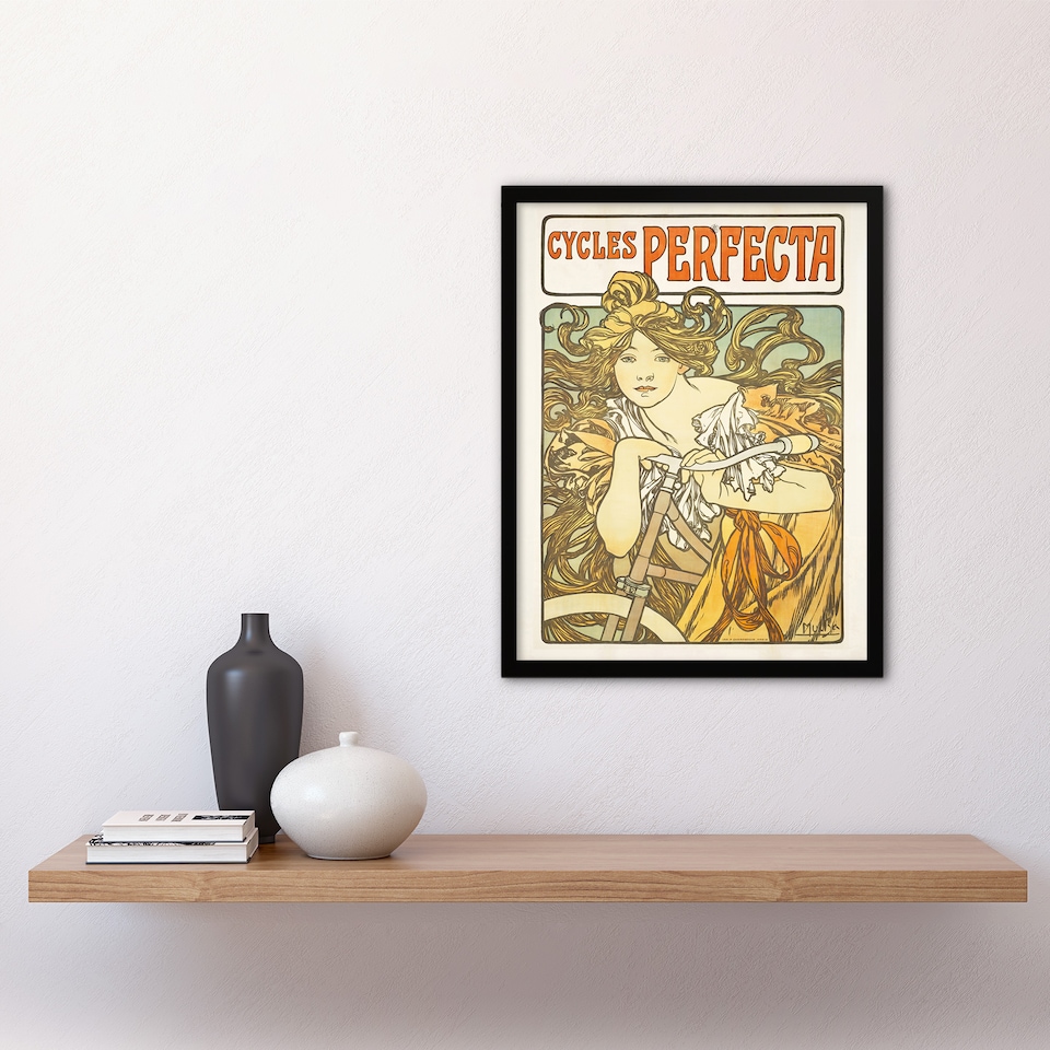 Cycles Perfecta French Bike Advert Vintage Framed Wall Art Print Mucha ...
