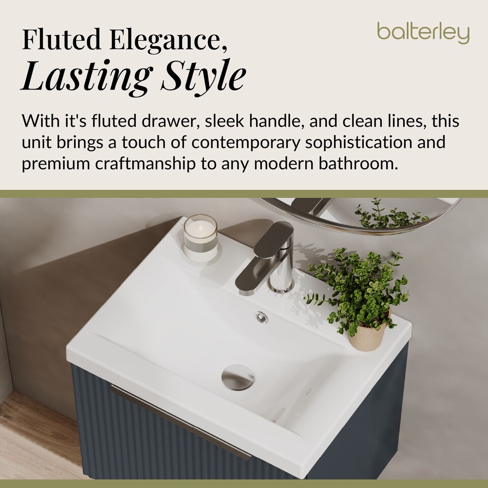 Balterley Fluted Wall Hung 1 Drawer Vanity Basin Unit with Ceramic ...