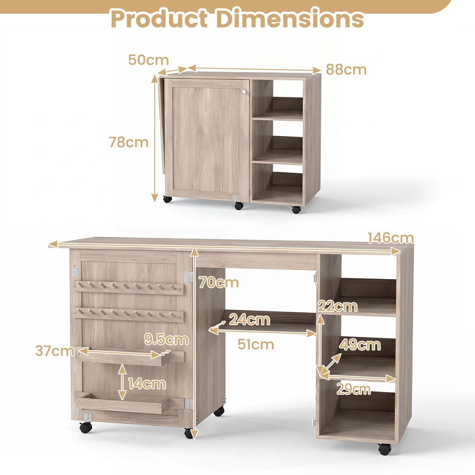 Folding Sewing Table, Multifunctional Sewing Machine Craft Station with ...