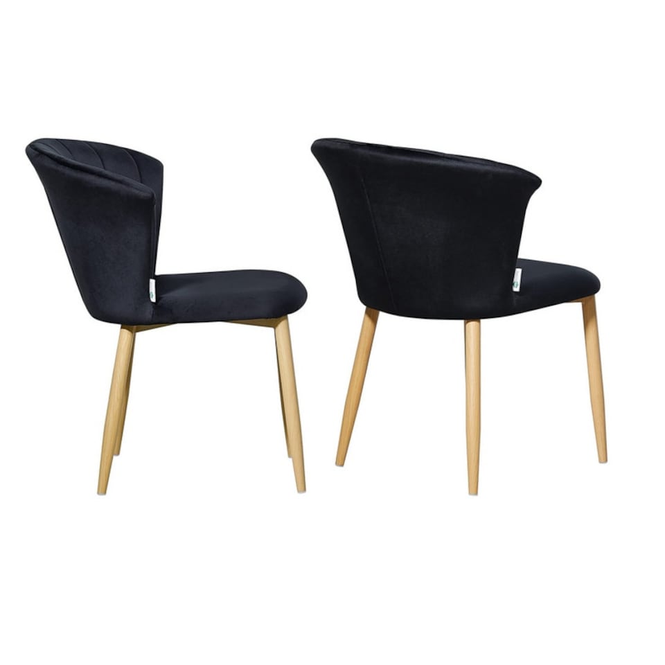 Set of 2 Elsa Velvet Dining Chairs with Wooden Legs, Curved Back ...