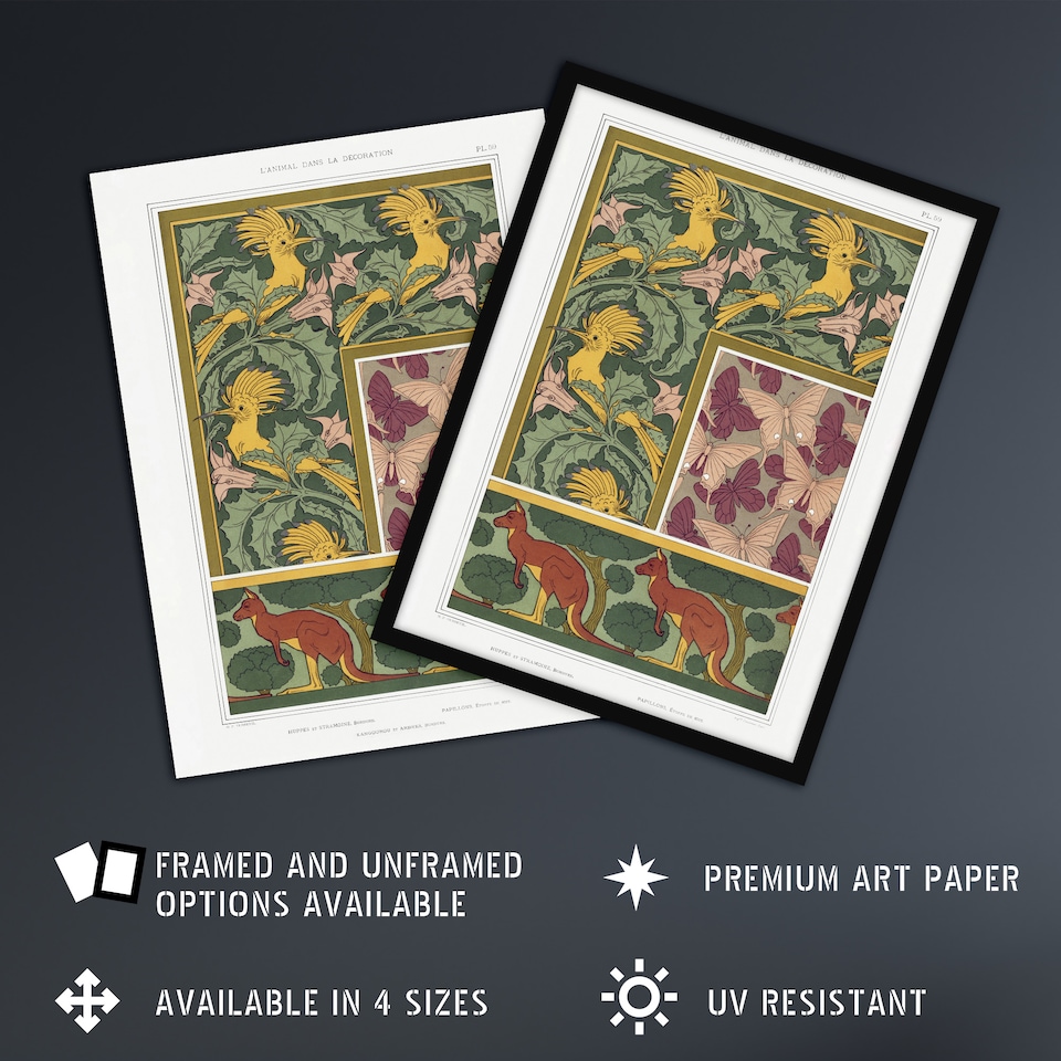 Birds Butterflies Kangaroo Pattern Wall Art Print Verneuil 24x32 ...