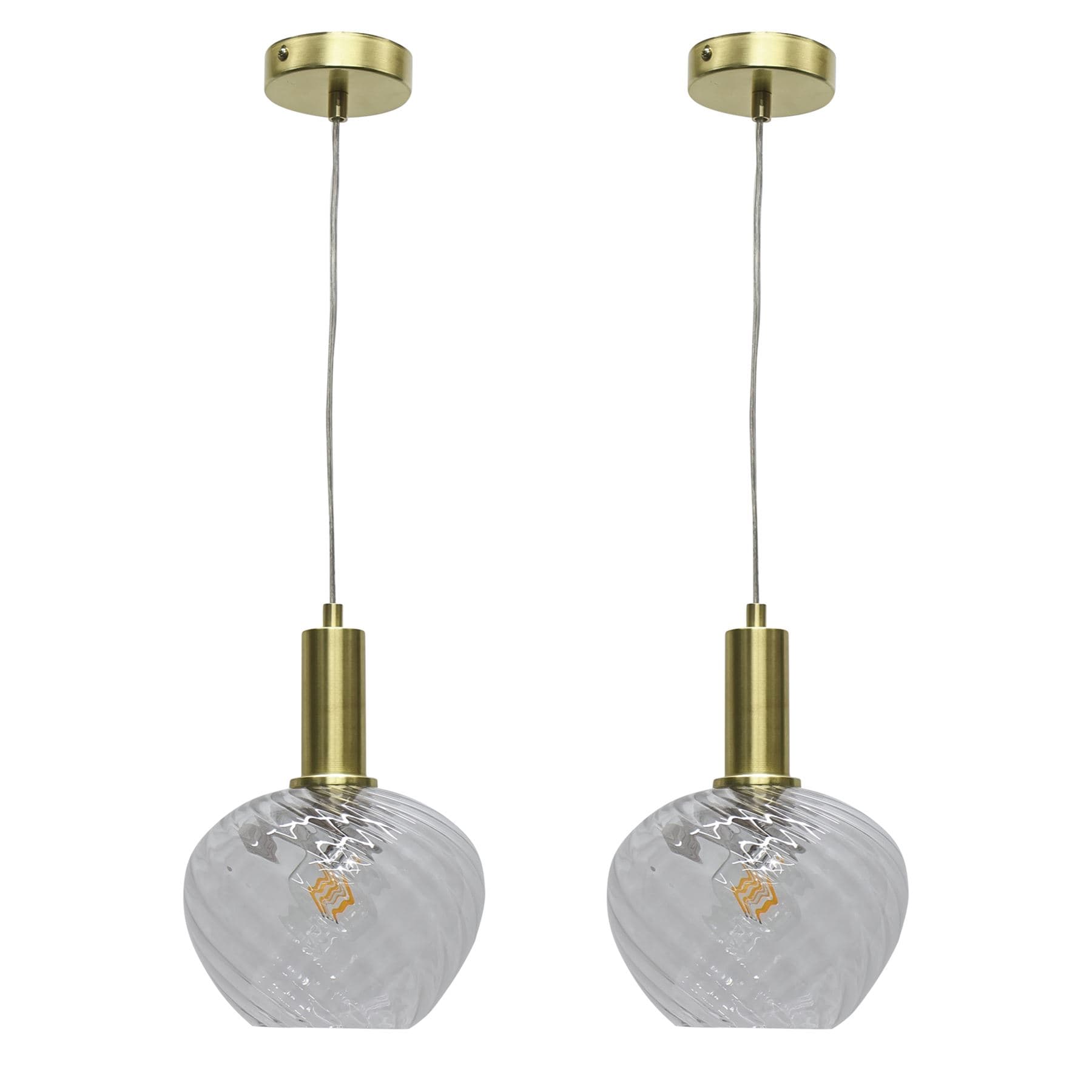 Set of 2 Bradson - Clear Swirl Glass Satin Brass Deco Pendant Fittings ...