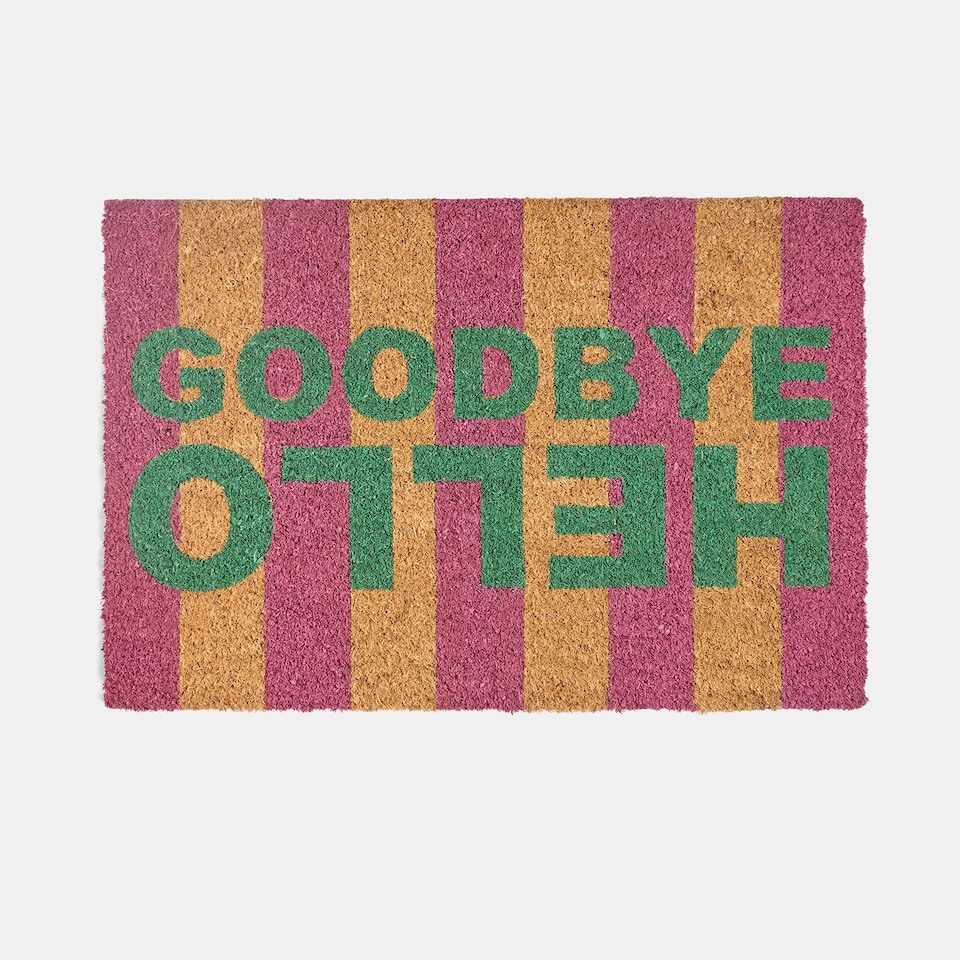 OHS Stripes Coir Doormat Hello Goodbye Slogan Non Slip Door Rug | Multi ...