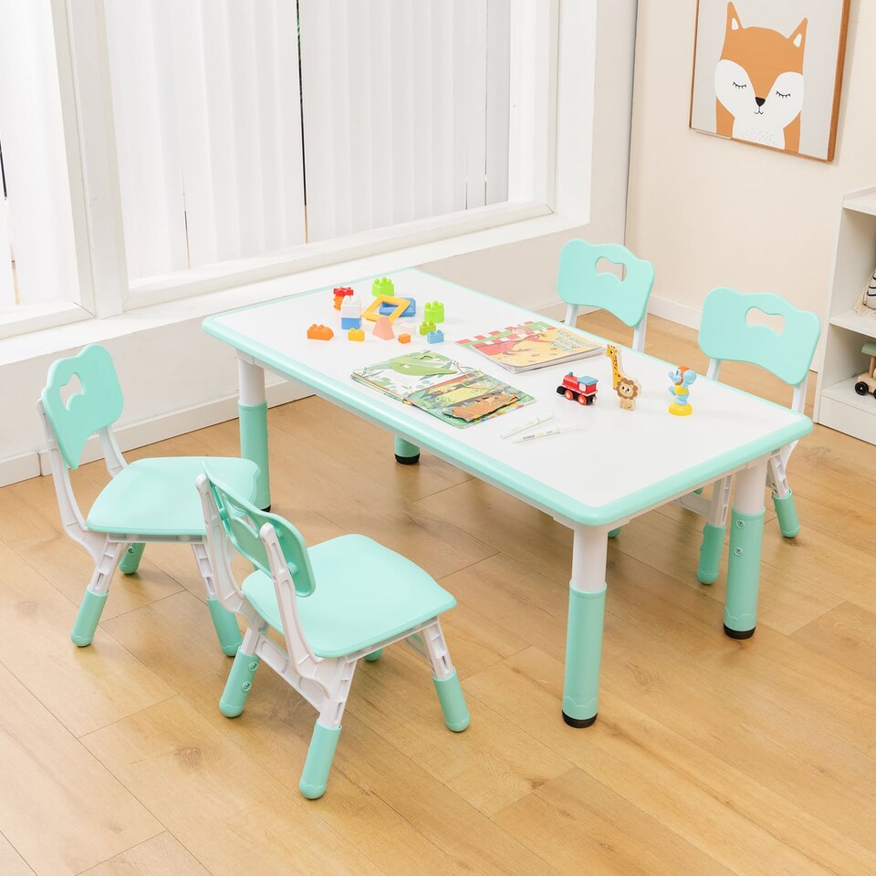 COSTWAY Kids Table and 4 Chairs Set Green - Tesco Groceries