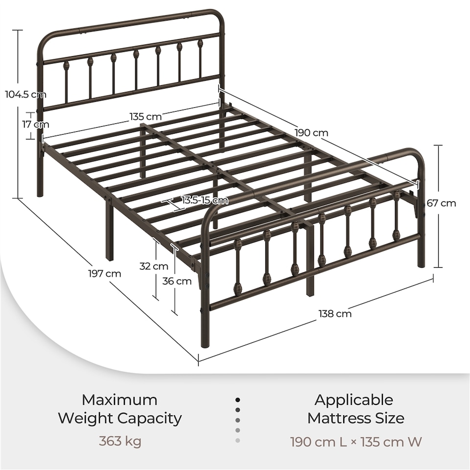 Yaheetech Vintage Iron Platform Bed with High Headboard and Footboard ...
