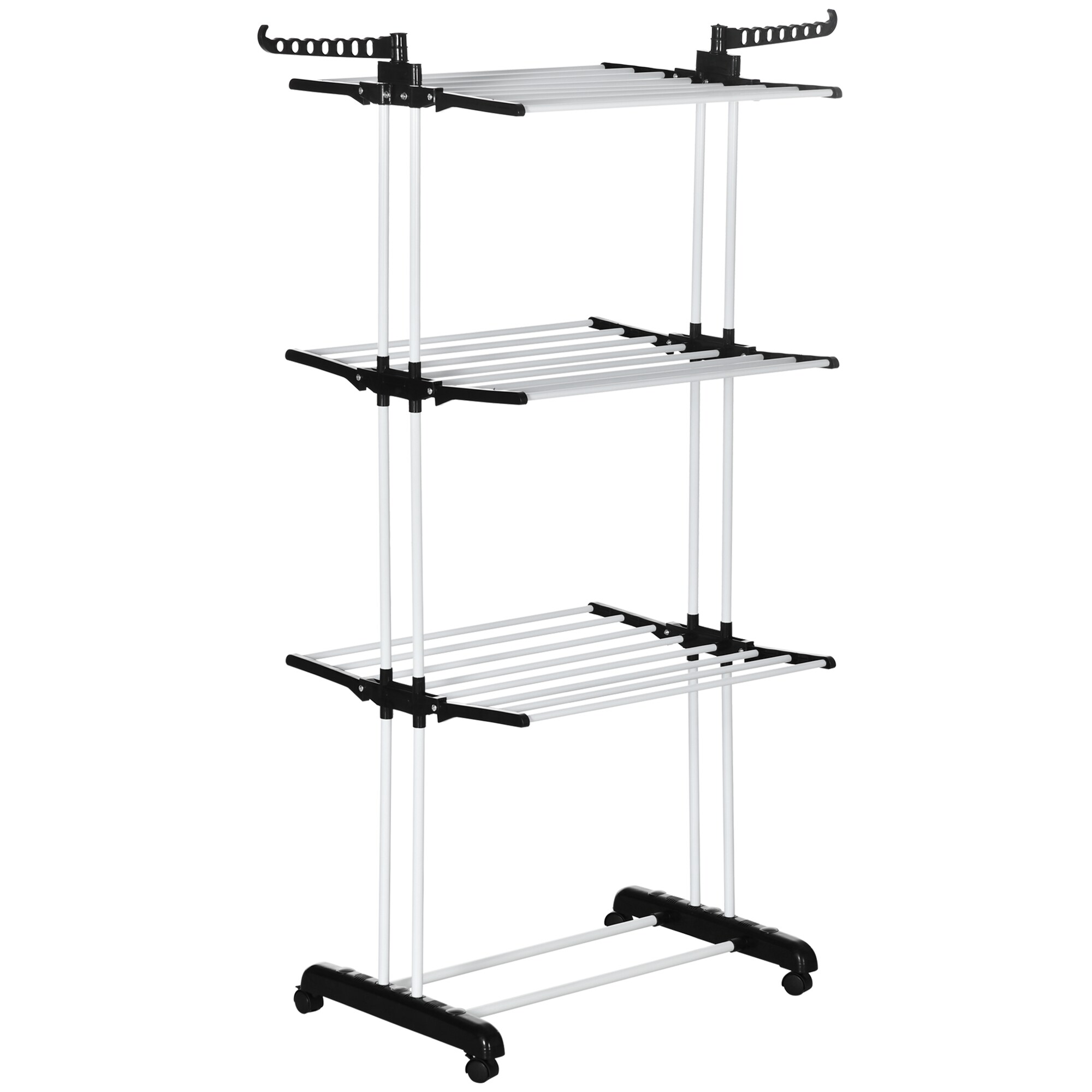 HOMCOM 4-Tier Clothes Airer, Foldable Clothes Drying Rack with Wheels ...