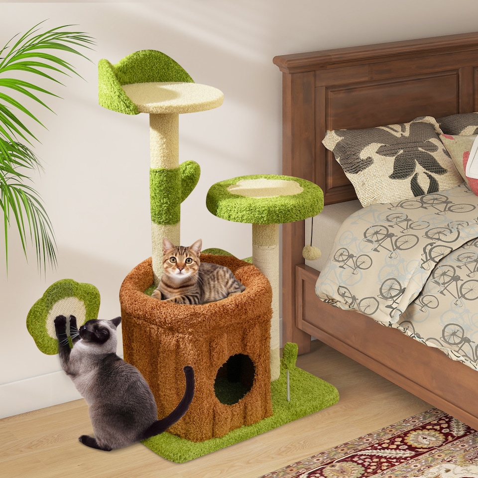 COSTWAY Cute Cat Tree Multi-level Kitty Tower Green - Tesco Groceries