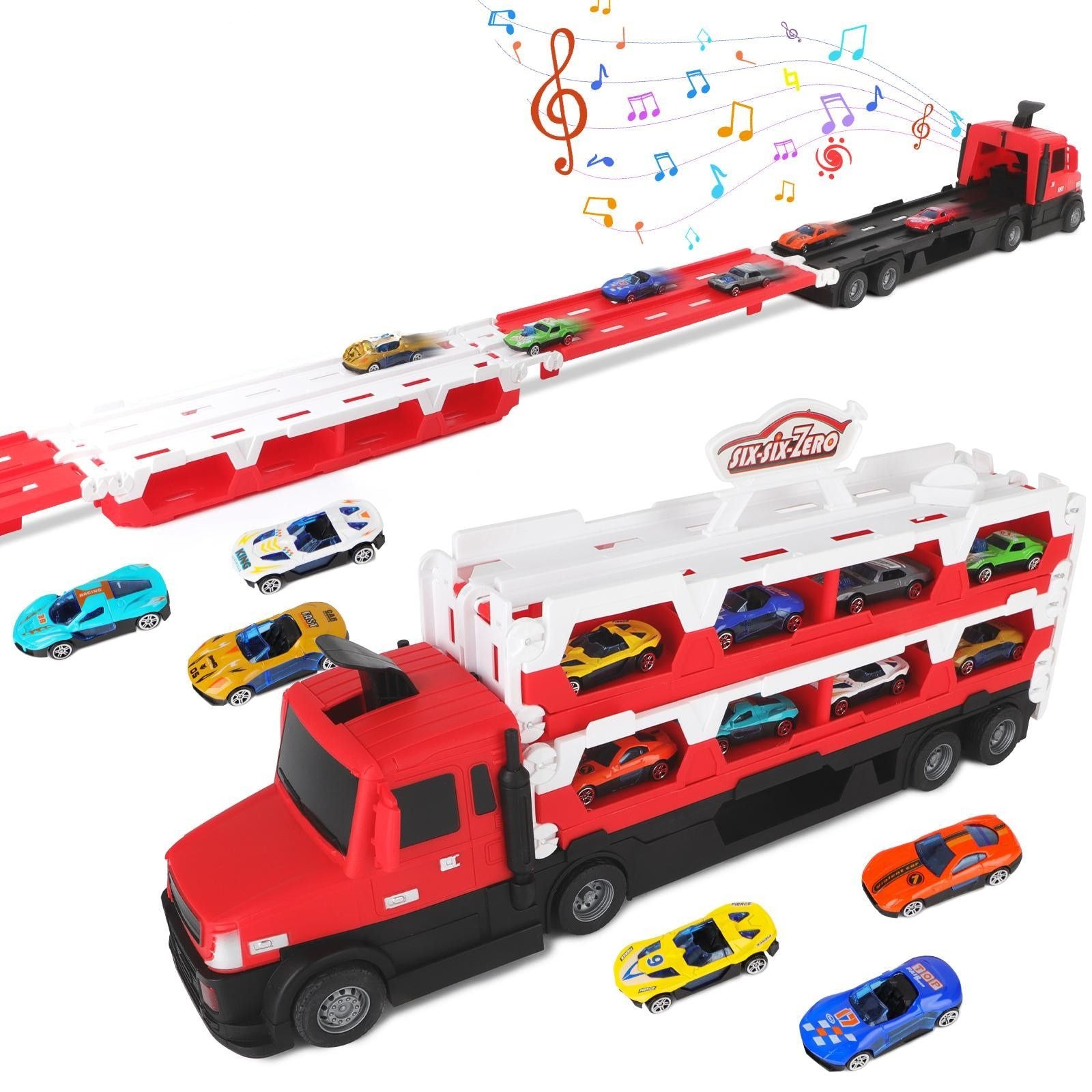 Foldable Race Track & Transporter Truck Playset - Lights & Music Mega ...