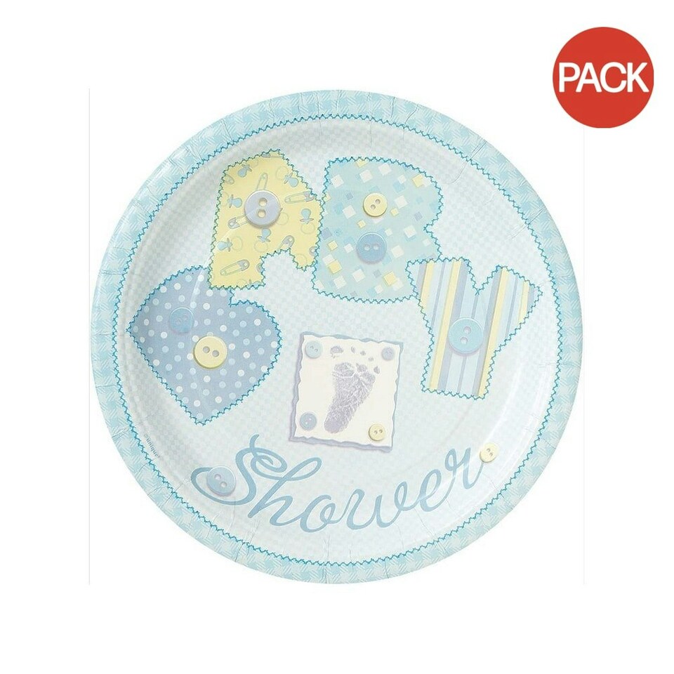 Unique Party Stitched Baby Shower Disposable Plates Pack of 8 Blue Yellow One Size