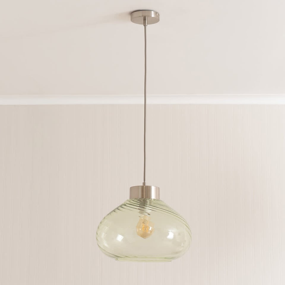 ValueLights Corinne Green Glass Brushed Chrome Cap Light & Bulb | Green ...