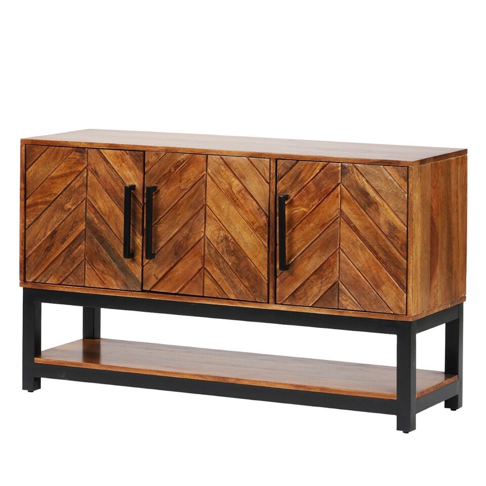 Parquet Low Console/Sideboard - Mango Wood/Iron - L40 x W120 x H80 cm ...
