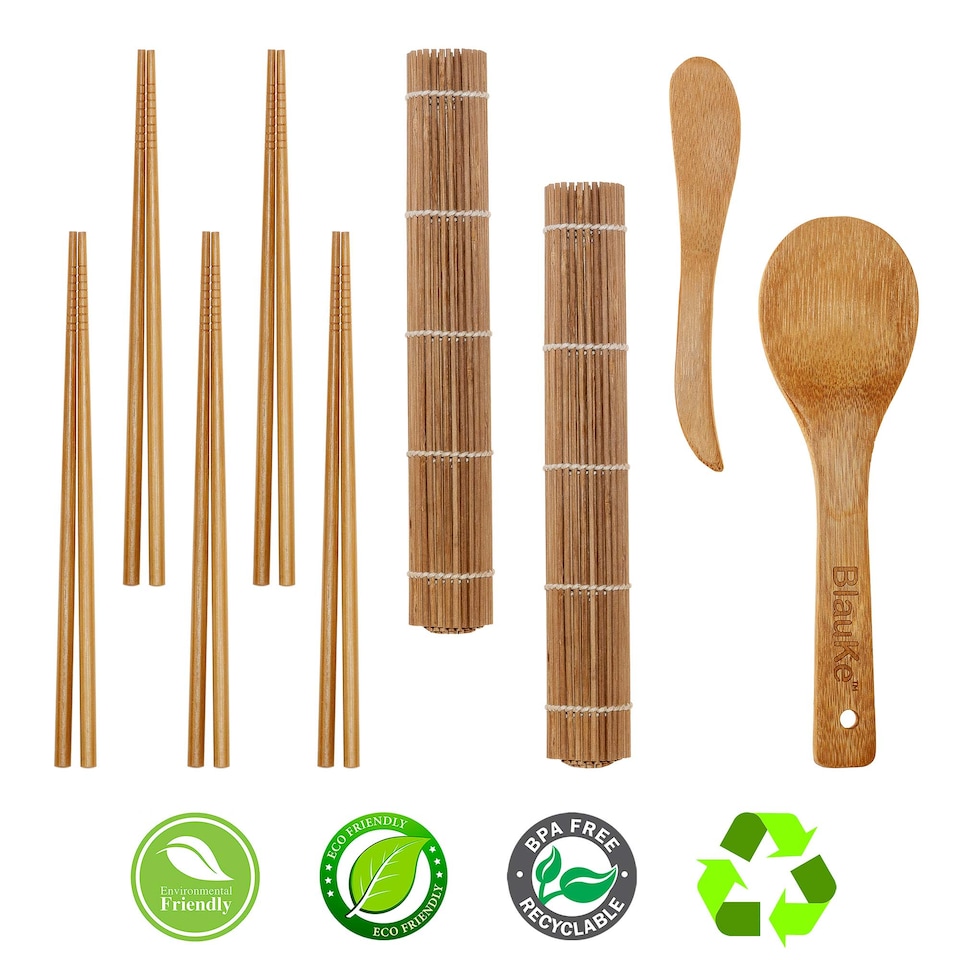 BlauKe Sushi Making Kit - 2 Bamboo Sushi Rolling Mats, 5 Pairs ...