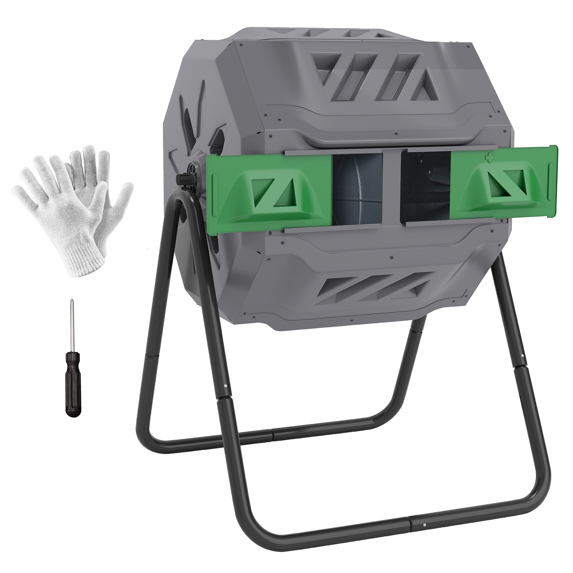Outsunny 160L Outdoor Tumbling Compost Bin with Dual Chamber, Grey ...