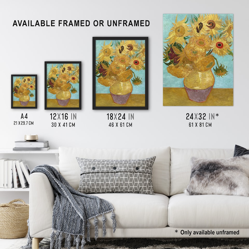 Vase with Twelve Sunflowers Van Gogh Vintage Huge Wall Art Print 18X24 ...