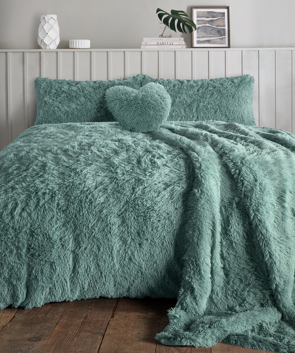 Homes Linen Alaska Cuddles Teddy Bear Fleece Teal Duvet Cover Luxury ...