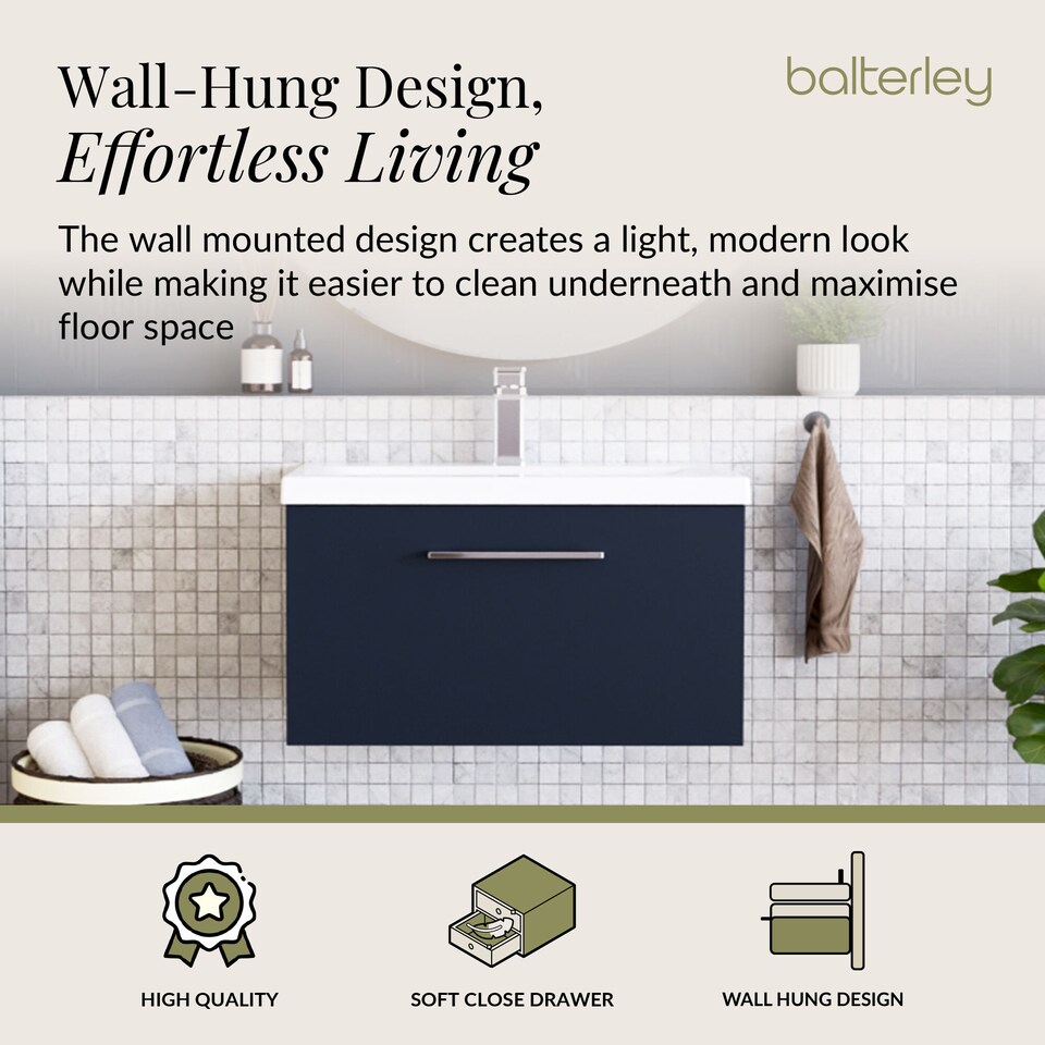 Balterley Contemporary Bathroom Wall Hung 1 Soft-Close Drawer Vanity ...