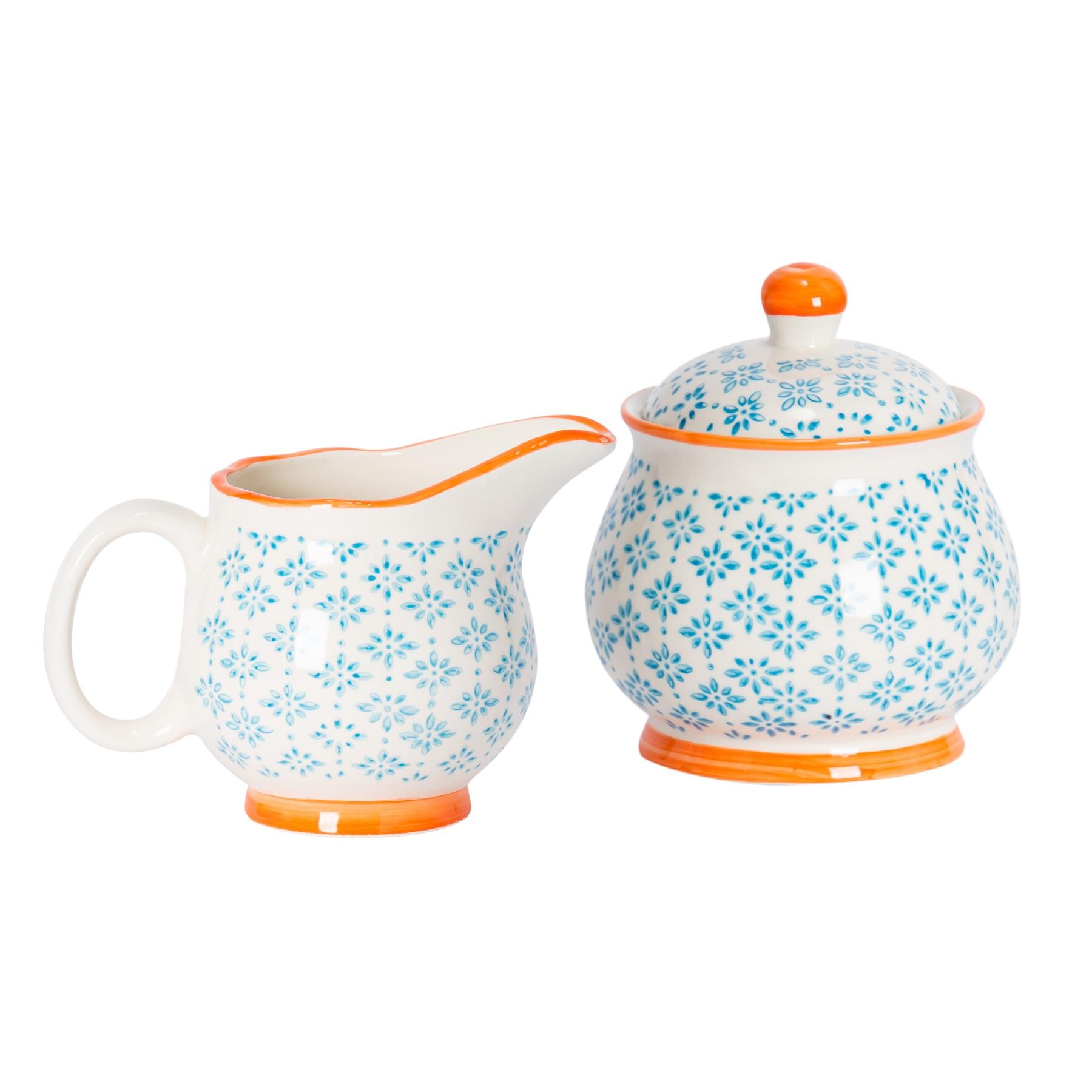 Nicola Spring Hand-Printed Milk & Sugar Set - 300ml - Blue | Blue ...