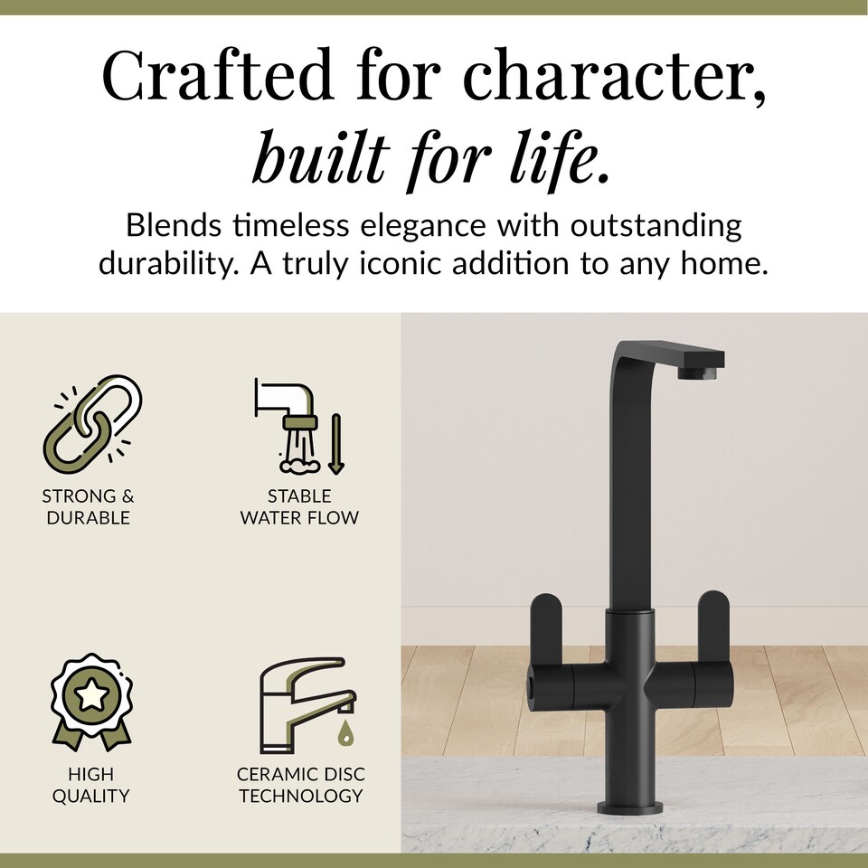 Chara Kitchen Sink Mono Mixer Tap - Matt Black Dual Lever Handle ...