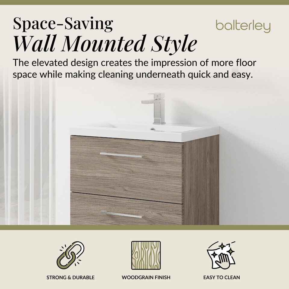 Balterley Level Modern Bathroom Wall Hung 2 Soft Close Drawer Vanity ...