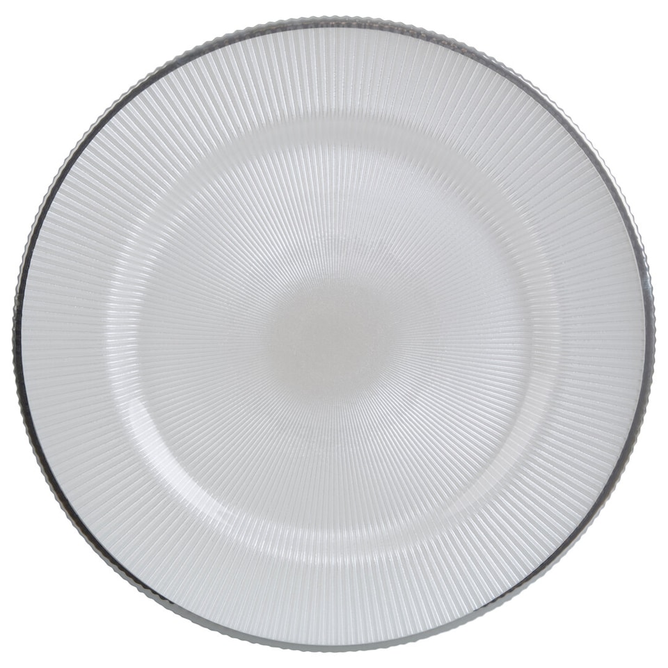 Ida White Embossed Glass Charger Plate with Silver Rim - Tesco Groceries