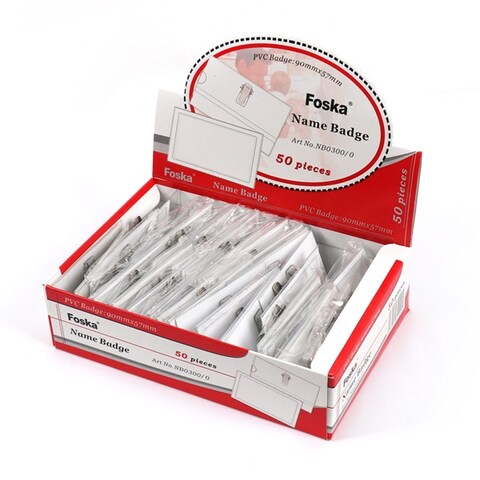 Pack of 50 Name Badge 90x57mm with Clip and Safety Pin - Tesco Groceries