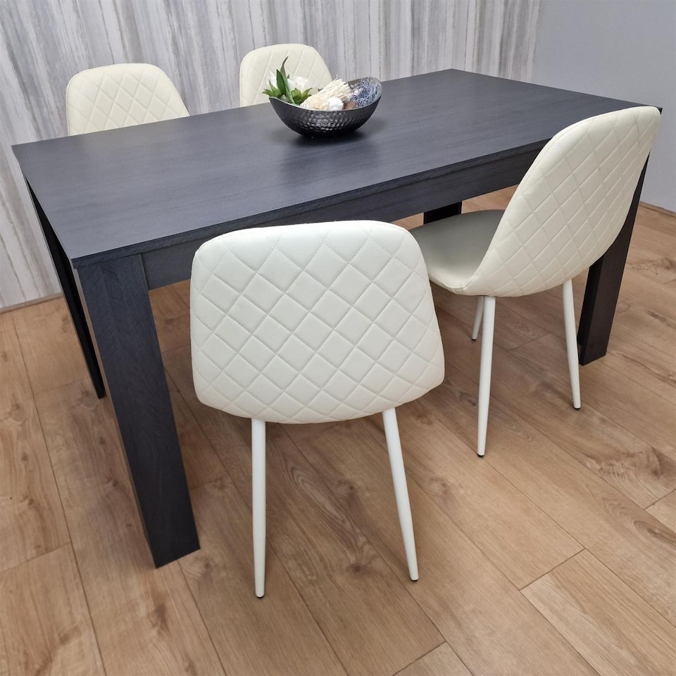 Modern Charcoal Dining Table Set with 4 Cream Gem Pattern Chairs Dining ...