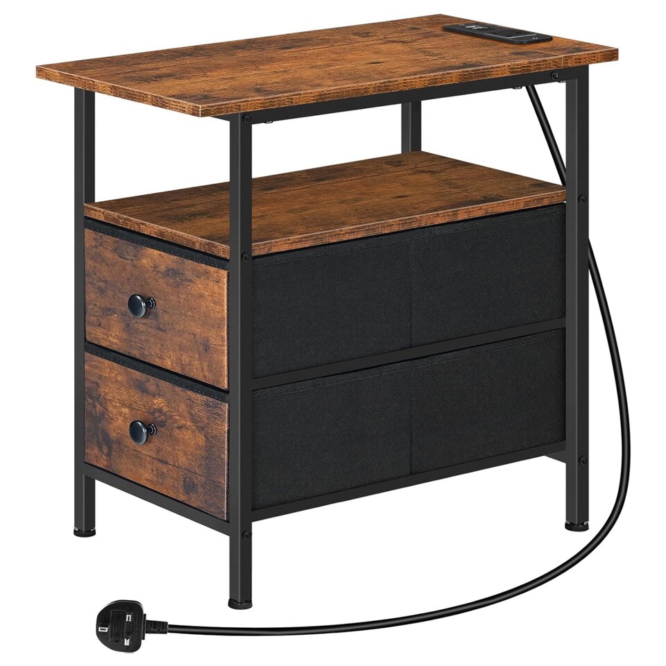 Industrial Nightstand Side End Table With Charging Station and Drawers ...