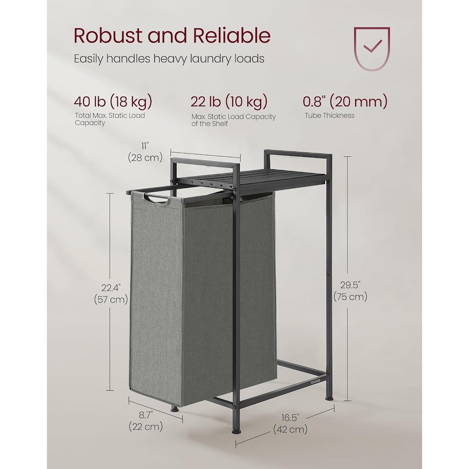 Laundry Hamper with Pull-Out Bag and Storage Shelf, Removable Laundry ...