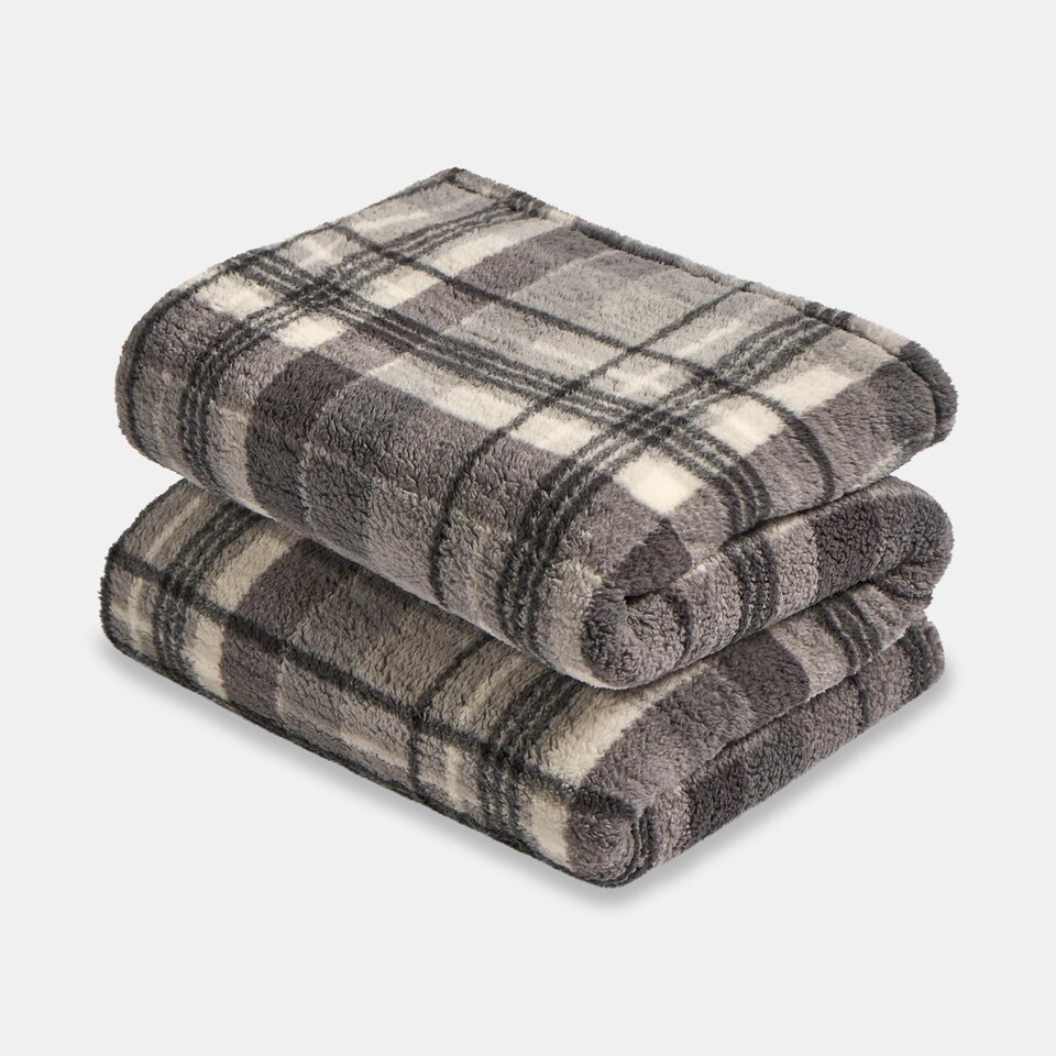 OHS Winter Check Teddy Fleece Throw Xmas Soft Bedspread Blanket | Grey ...