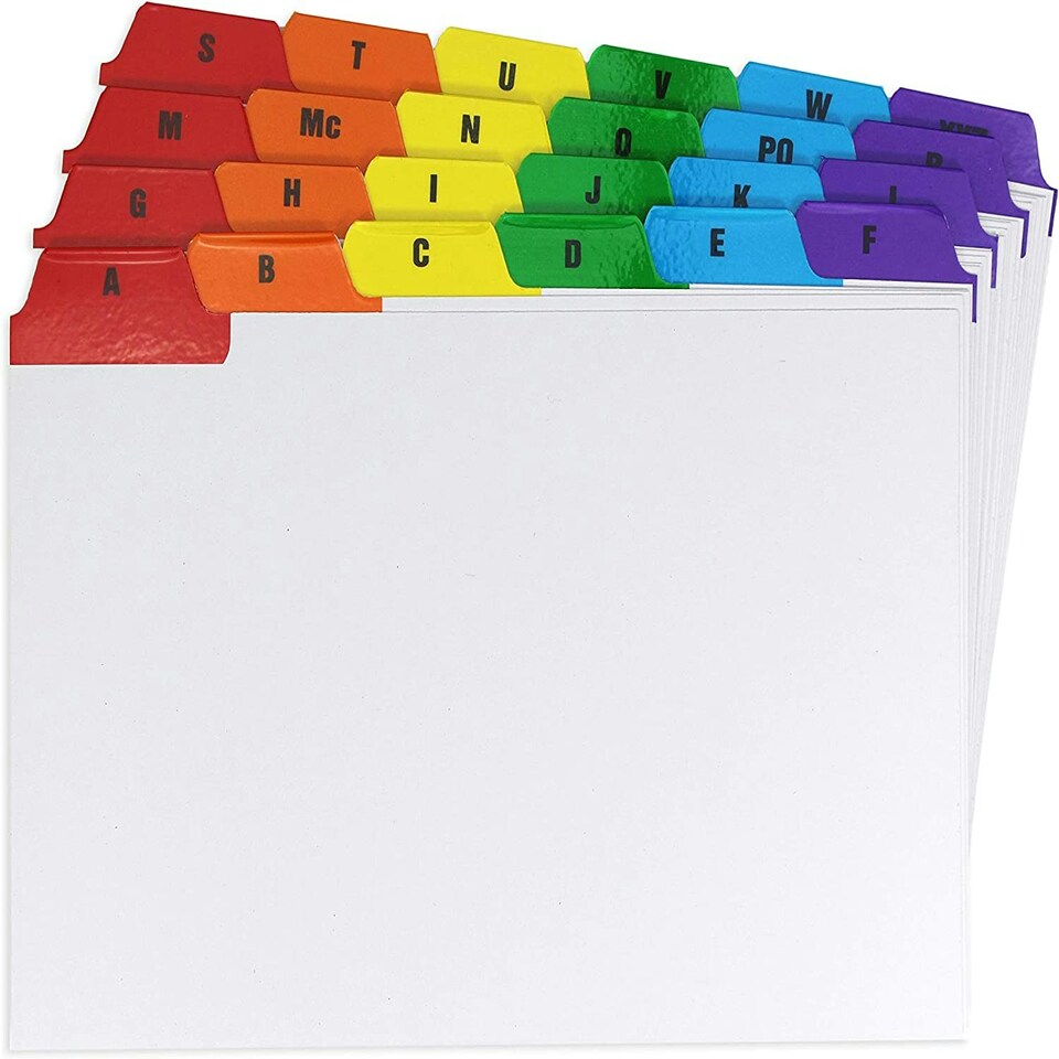 White Cards And Coloured Tab A-Z Guide Cards 203 x 127mm (8"x5 ...