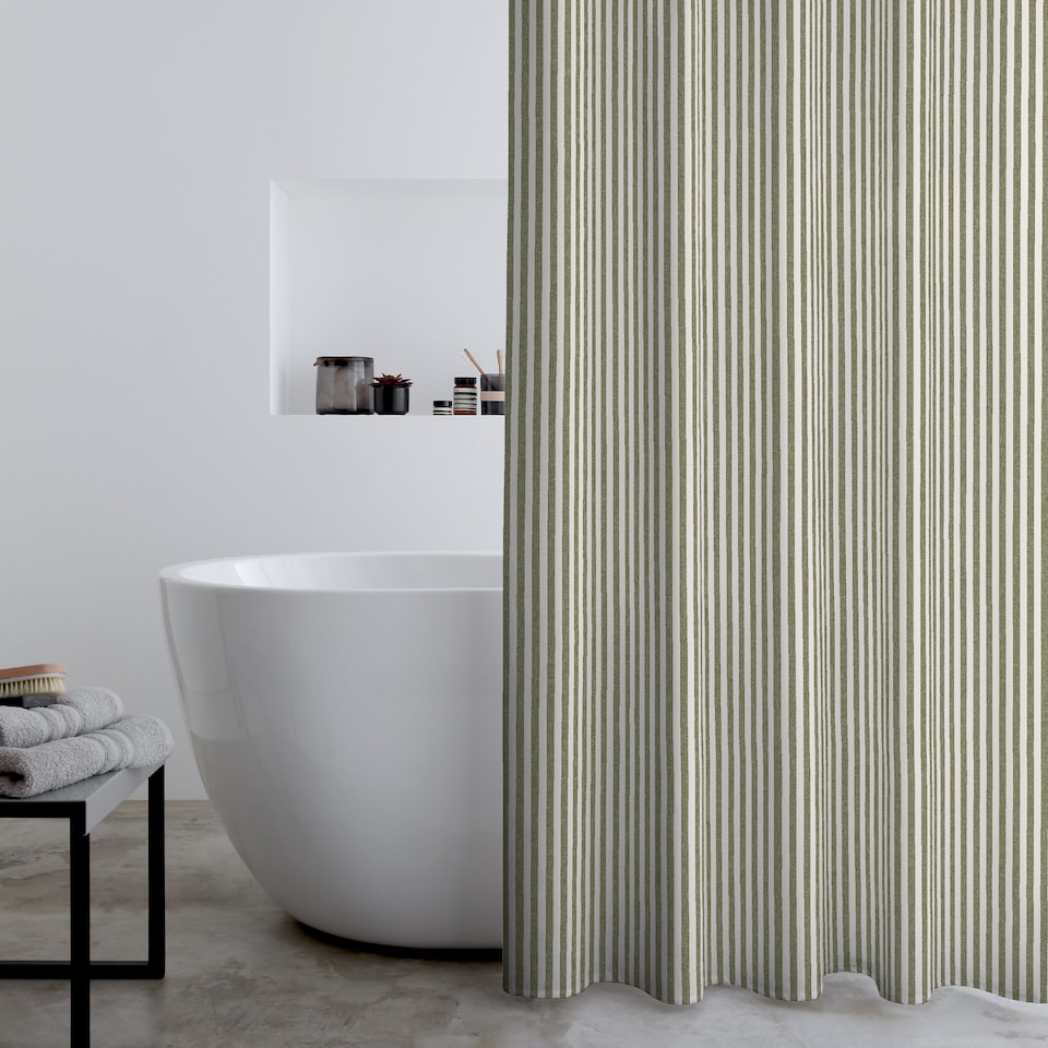 Catherine Lansfield Timeless Stripe Shower Curtain | Green | One Size ...
