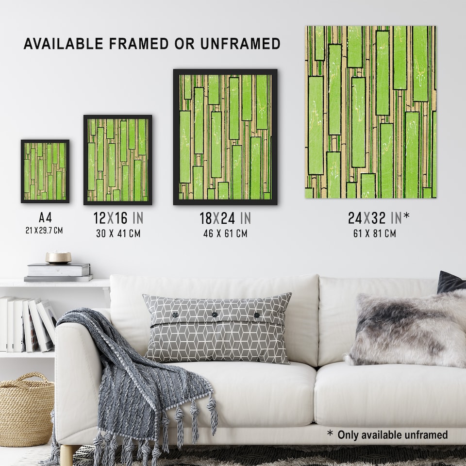 Green Bamboo Pattern Vintage Japan Wall Art Print Korin 12x16" - Tesco ...