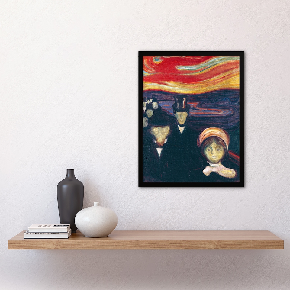 Edvard Munch Framed Wall Art Print Anxiety Figures Oil Painting Home ...