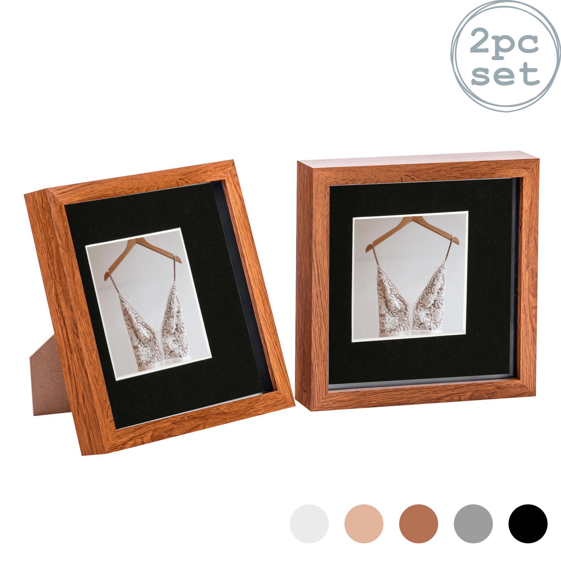 Nicola Spring 8 x 8" Photo Frames - Dark Wood/Black Mount - 3D Picture ...